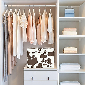 ALAZA Collapsible Large Storage Bin with Lid, Brown Cow Print Foldable Storage Cube Box Organizer Basket with Handles, Clothes Blanket Box for Shelves, Closet, Nursery, Playroom