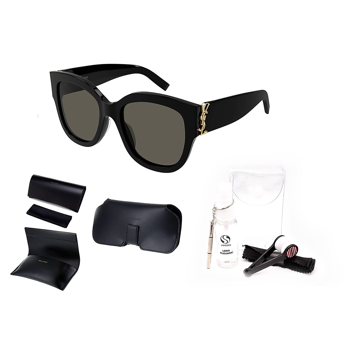 Saint Laurent SL M95/F - 001 Monogram Sunglasses + Bundle with eSHADES Luxury Eyewear Kit