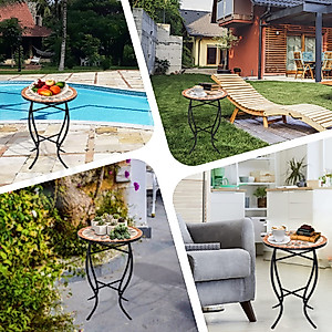 VCUTEKA Mosaic Side Table, 21" Round End Table with 14" Ceramic Tile Top, Patio Accent Table Indoor and Outdoor End Table for Yard, Garden, Living Room, Bistro Balcony or Lawn Golden Sun