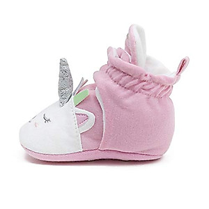 Robeez Pink Light/Pastel Unicorn Snap Baby Booties for Girls 3-6 Months Kick Proof Soft Shoes Non-Skid Ankle Booties with Rubber Grips - Great Gift for Birthdays Showers and Mother's/Father's Day