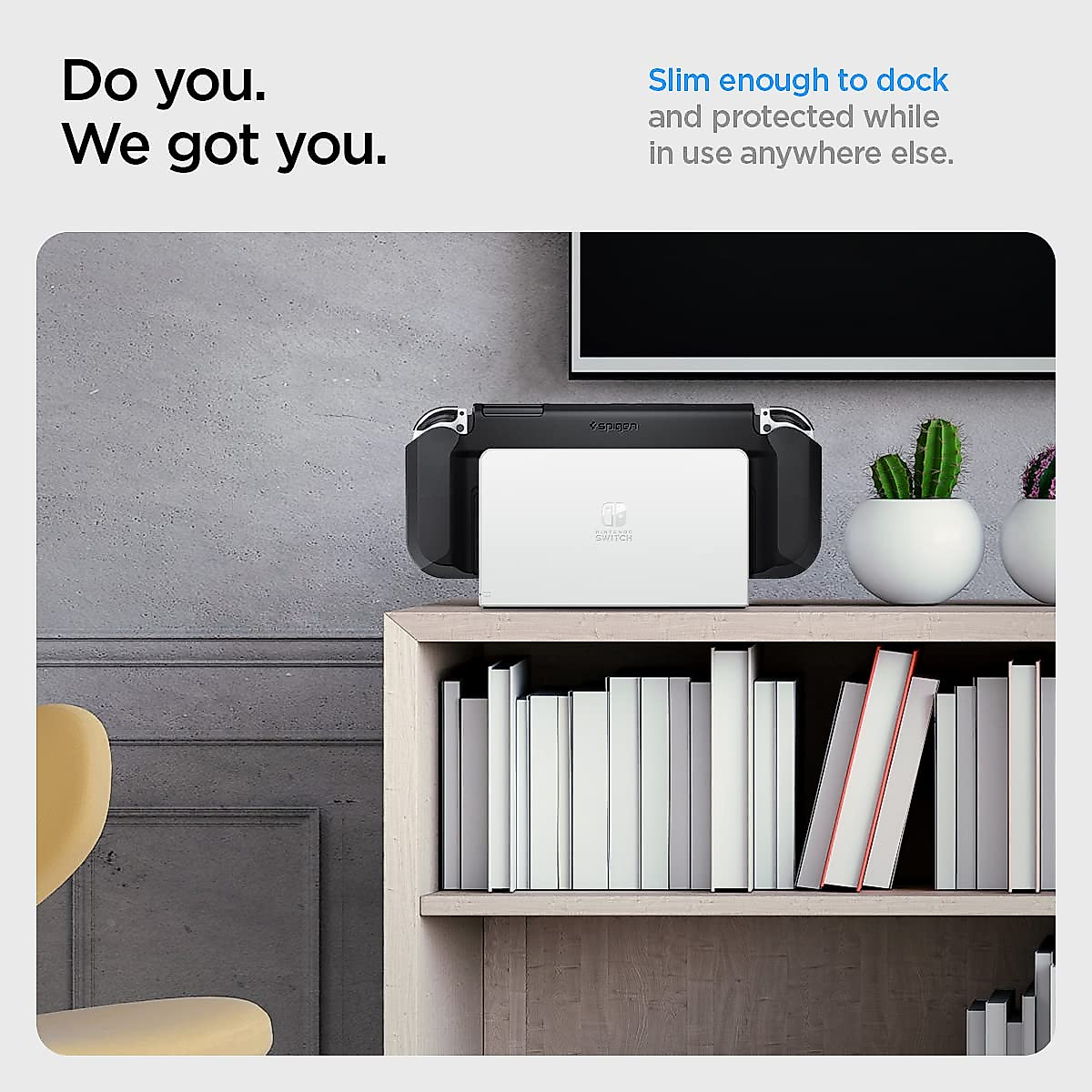 Spigen Thin Fit Designed for Nintendo Switch OLED Model 7 Inch and Joy-Con Controller Dockable Case with Kickstand Protective Case - Black