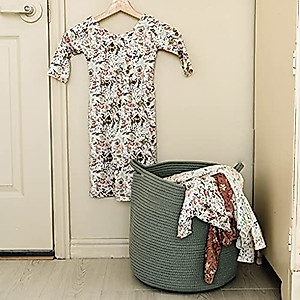 Natemia Rope Storage Basket- Nursery Bin and Toy Organizer (15”x15”x14”), Laundry Basket, Basket for Towels, Pillows and Blankets