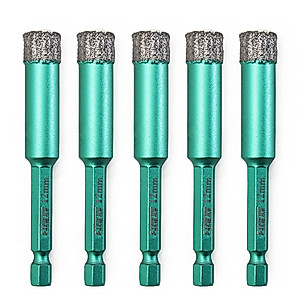 FACHLICH Dry Diamond Drill Bits,5pcs 1/2"(12mm) with Quick Change Hex Shank,for Granite Marble Tile Porcelain Ceramic Hard Materials