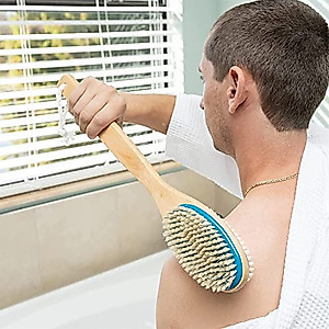 INGVY Dry Brushing Body Brush Long Wooden Handle Bath Brush Back Body Bath Shower Brush Scrubber Brushes with Soft and Stiff Bristles Exfoliating Skin Scrub