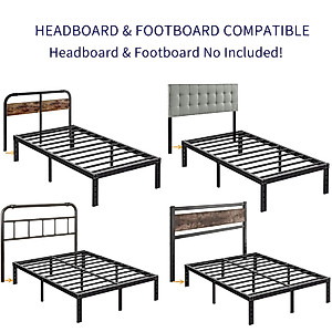 Neslime 14 Inch Twin Bed Frame No Box Spring Needed, Metal Platform Twin Size Bed Frame, Heavy Duty, Easy Assembly and Noise Free, Black