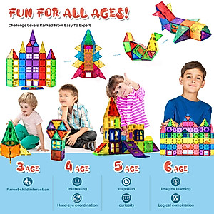 Magnetic Building Tiles, 78pcs Colorful 3D Transparent Magnet Building Blocks Set, Educational Toy Gift for Kids Boys Girls (78PCS)
