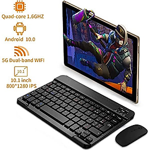 2023 Newest Tablet with Keyboard 10 Inch, Android Tablet Newest Octa-core Processor, 64GB ROM + 4GB RAM Storage, 256GB Expandable, 2 in 1 Tablet with Dual WiFi network, 1920x1200 HD Display -Gold