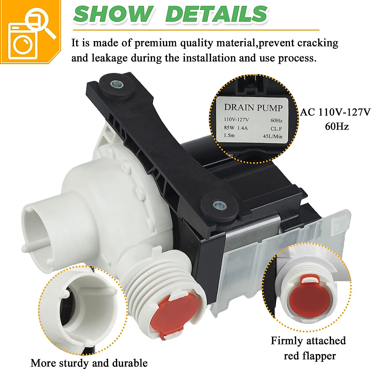 137221600 134051200 Washer Drain Pump by Techecook (365-DAYS WARRANTY) - Replacement for Kenmore Frigidaire Washing Machine - Replacement Part 137108100, 137151800, AP5684706, 134740500, PS7783938