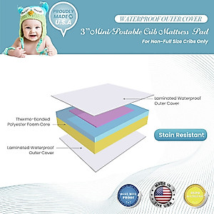 LA Baby 3" Waterproof Mini/Portable Crib Mattress Pad with Easy to Clean Cover, For Non-Full Size Cribs Only - Made in USA