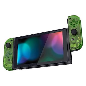 eXtremeRate Back Plate for Nintendo Switch Console, NS Joycon Housing Shell (D-Pad Version) with Full Set Buttons, DIY Replacement Shell for Nintendo Switch - Transparent Clear Green