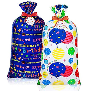 2 Pcs 70 x 40 Inch Extra Large Jumbo Gift Bags for Boys Large Plastic Present Bag, Giant Gift Wrapping Bags with 2 Cord Tie and 2 Gift Tags for Baby Shower Birthday New Year Party Supplies