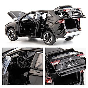 TGRCM-CZ Compatible for 1:32 Diecasting Alloy Toyota RAV4 Car Model Toy Car,Front Wheel Steering Car with Lights and Sound, Open Door for Kids Gift, Children Birthday Gift Black