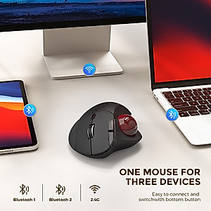 ECHTPower Trackball Mouse, Easy Thumb Control Ball Mouse, Precision and Smooth Tracking, Wireless Mouse Support 3 Device Connection(2.4G or BT), Rollerball Mouse for PC/Laptop/Mac/Windows