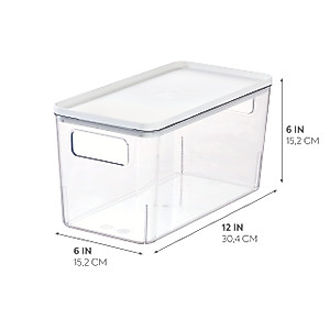 Rosanna Pansino x iDesign Recycled Plastic Kitchen Storage Bin with Lid, Clear Bin/Marshmallow Lid, 6” x 12” x 6”