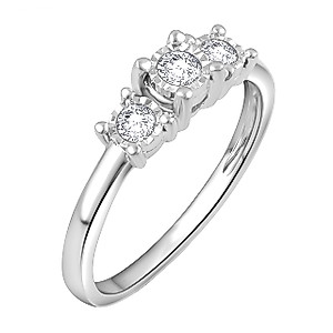 Beyond Brilliance Prong Set 1/4 Carat Round Cut Natural Diamond 3 Stone Ring in Sterling Silver | Jewelry for Women on Mother's Day | Gift Box Included (Size 6)