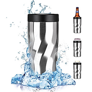 Insulated Stainless Steel 24 oz Tumbler with Freezable Drink Can Cooler for all 12 oz Slim Can,Regular Can,Beer Bottle & All Drinks (Stainless Steel Drawed)