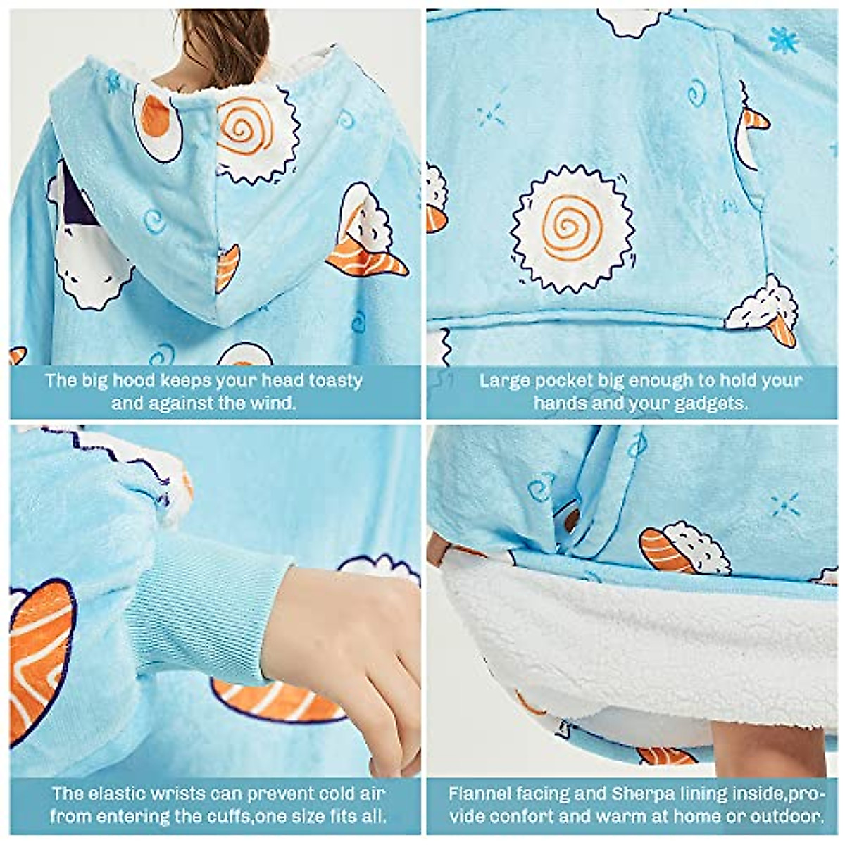 tramobe Blanket Hoodie Wearable Blanket Adult,Oversized Sherpa Blanket Sweatshirt with Giant Pocket and Sleeves,Warm Plush Hooded Blanket for Women & Men