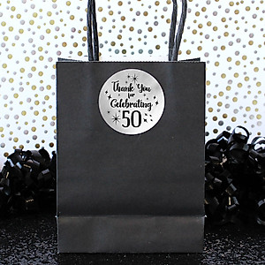 Black and Silver 50th Birthday Thank You Stickers - 1.75 in - 40 Labels