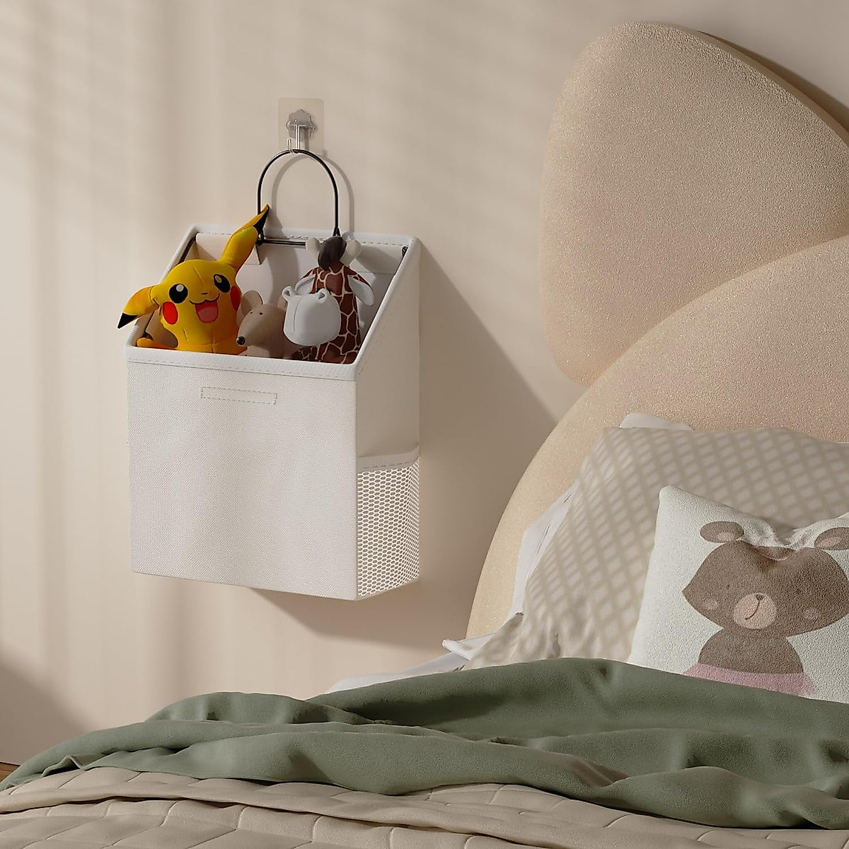 SESIIduo 2 Pack Wall Hanging Storage Bags with Sticky Hooks, Closet Hanging Organizer, Crease Resistant Oxford Fabric, Storage Bags for Bathroom Dorm Room