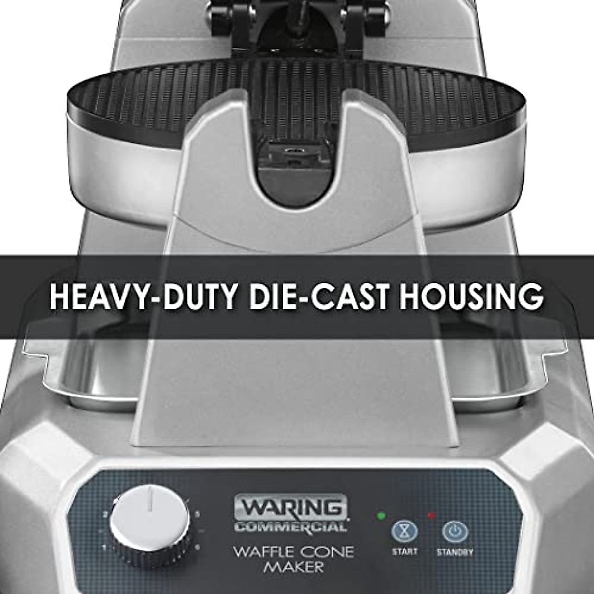 Waring Commercial Single Waffle Cone Maker, Heavy Duty Die Cast Housing, Non Stick Plates, Produces 60 Waffle Cones per Hour, 120V, 1200W, 5-15 Phase Plug