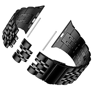 iiteeology Metal Band Compatible with Apple Watch Band 49mm 45mm 44mm 42mm, Upgraded Business Stainless Steel Link Band for Apple Watch Ultra 2/Series 9/Ultra/Series 8/7/6-7 Beads, Black
