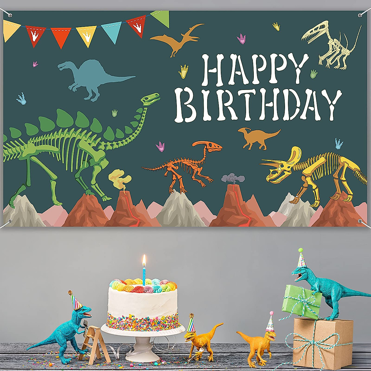 Dinosaur Birthday Backdrop Large Dinosaur Happy Birthday Photography Background Dinosaur Banner for Boys Baby Shower Dinosaur Theme Birthday Party Decoration Supplies, 72.8 x 43.3 Inch