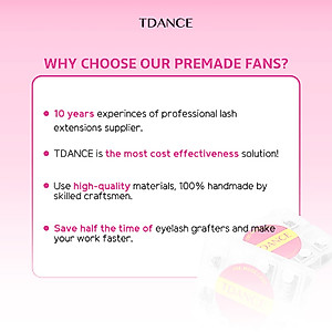 TDANCE 600 Fans Premade Fans Eyelash Extensions 8-15mm Mixed Length Pre Made Fans Lash Extensions 5D 8D 10D 12D 14D 16D 24D Handmade Promades Eyelash Fans C/D Curl Loose Fans(600-10D-0.07-D-8-15mm)
