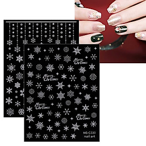 JMEOWIO 9 Sheets Christmas Nail Art Stickers Decals Self-Adhesive Pegatinas Uñas Snowflake Xmas Winter Holiday White Nail Supplies Nail Art Design Decoration Accessories