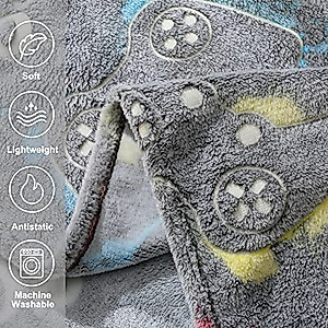 Gaming Gifts Toy Blanket Glow in The Dark for Girls Boys - Gamer Room Decor for Night Light Up, Game Controller Throw for Adult Kids, Christmas Valentines Day Birthday Gifts for Age 2-10 Year Old