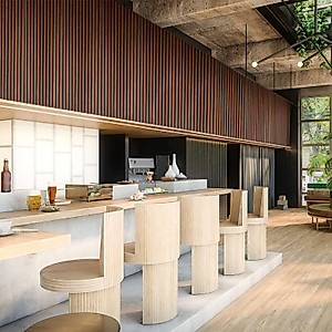 Acoustic Wood Slat Wall Panels with Foam for Interior Wall Decor | Soundproof Wall Panels | 3D Slat Wood Wall Panels | Bedroom Sound Absorption | 43.3”x 18.9”Each | Natural Walnut (Oil Painted)-2PCS