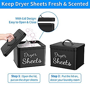 RuiNuyoah Farmhouse Metal Dryer Sheets Holder with Lid for Laundry Room Decor and Accessories, Modern Dryer Sheet Container for Storage and Organization, Large Dryer Sheet Dispenser Black