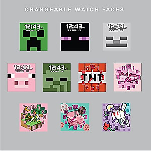 Accutime Minecraft Kids Green & Pink Educational Learning Touchscreen Smart Watch Toy for Girls, Boys, Toddlers - Selfie Cam, Learning Games, Alarm, Calculator, Pedometer & More (Model: MIN4161AZ)