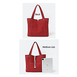 Jeelow 16 oz Washed Canvas Tote Shoulder Bags Purse Handbag For Men & Women Double Handles (Red)