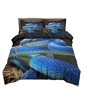 Snake Duvet Cover Animal Snake Quilt Covers Pillowcases Bedding Set King Queen Full Twin Size Bed Sets 2/3pcs Bedclothes with Pillowcase (US Queen,3)