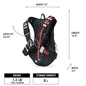 USWE MTB Hydro Hydration Pack with 3L Hydration Bladder - Hydration Backpack for Cycling, Mountain Biking, E-MTB and Gravel Riding, Backpack with Water Bladder (8L, Black)