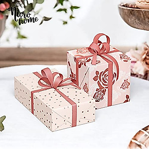 NICROHOME Metallic Rose Gift Wrapping Paper, 2PCS 20 X 28 Inch Pink Tissue Paper for Packaging, Floral Wrapping Paper with Modern Gold Polka Dot for Wedding, Birthday, DIY Craft