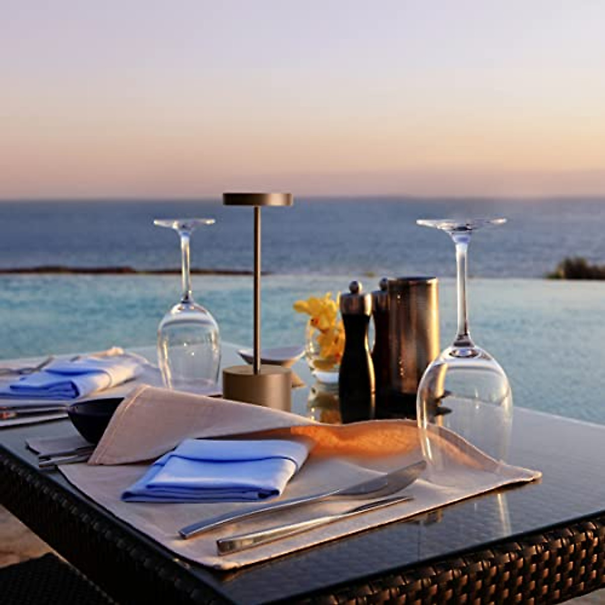 Sikevht 2 Pack Cordless LED Table Lamp, Fast Charge chip，Rechargeable Desk Lamps, 3-Levels Brightness LED Metal USB Table Light for Restaurant/Bedroom/Outdoor/Bar/Coffee Shop (2 Pack Brown)