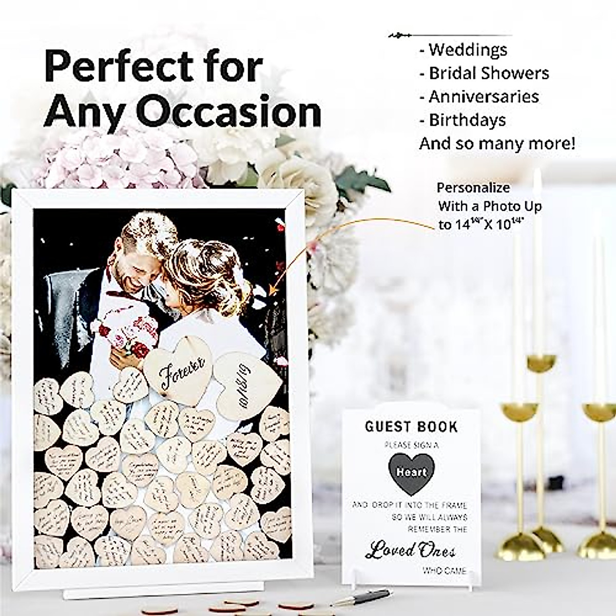GLM Premium Wedding Guest Book Alternative with Welcome Sign and 85 Hearts - A Perfect Piece to Rustic Wedding Decorations for Ceremony Outside, an Alternative for Your Guest Book Wedding Reception!
