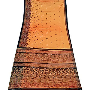 Peegli Vintage Orange Saree Paisley Printed DIY Craft Fabric Poly Silk Sari