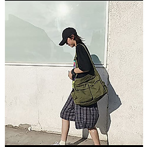 Women Men Hobo Canvas Messenger Bag Large Bag Multi Pocket Canvas Messenger Bag Hobo Handbag Cross Bag Green