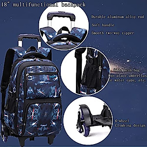 Egchescebo 18" School Kids Rolling Backpack for Adults With Wheels Trolley Wheeled Backpacks for Boys Students Travel Bags Adults With Lunch Box Pencil bag 3PCS Navy Blue