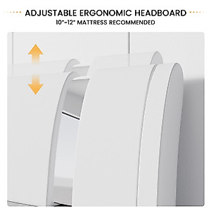 SHA CERLIN Queen Platform Bed Frame with Iron Pieces Decor and Adjustable Headboard/Deluxe Upholstered Modern Bed with Solid Wooden Slats Support/No Box Spring Needed, White