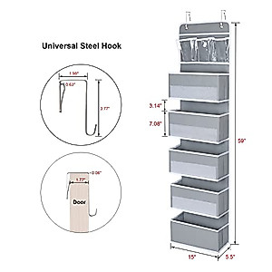 Univivi Over Door Hanging Organizer Storage with 5 Large Pockets and 3 Small PVC Pockets for Cosmetics Wall Hanging Storage Organizer for Pantry Baby Nursery Bathroom Closet Dorm, (Grey)