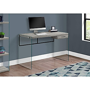 Monarch Specialties Computer Desk - Contemporary Writing Desk with Drawer - Tempered Glass Legs - 48"L (Grey Reclaimed Wood Look)