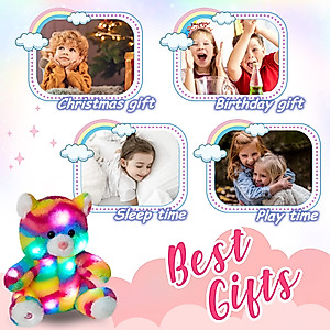 Athoinsu Light up Rainbow Music Teddy Bear Stuffed Animal LED Glowing Singing Night Light Cute Soft Plush Toy Gifts Decors for Toddlers Kids, 11"