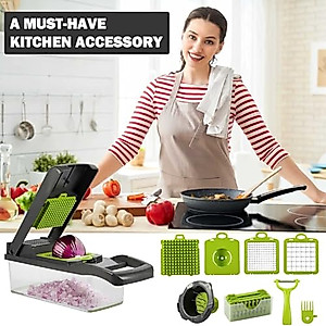 LIHUYAS 12 in 1 Pro Vegetable Chopper with Container, Multifunctional Veggie Chopper Dicer,Salad Chopper Box, Mandoline Slicer,Food Chopper with Sharp Blades, Easy to Clean