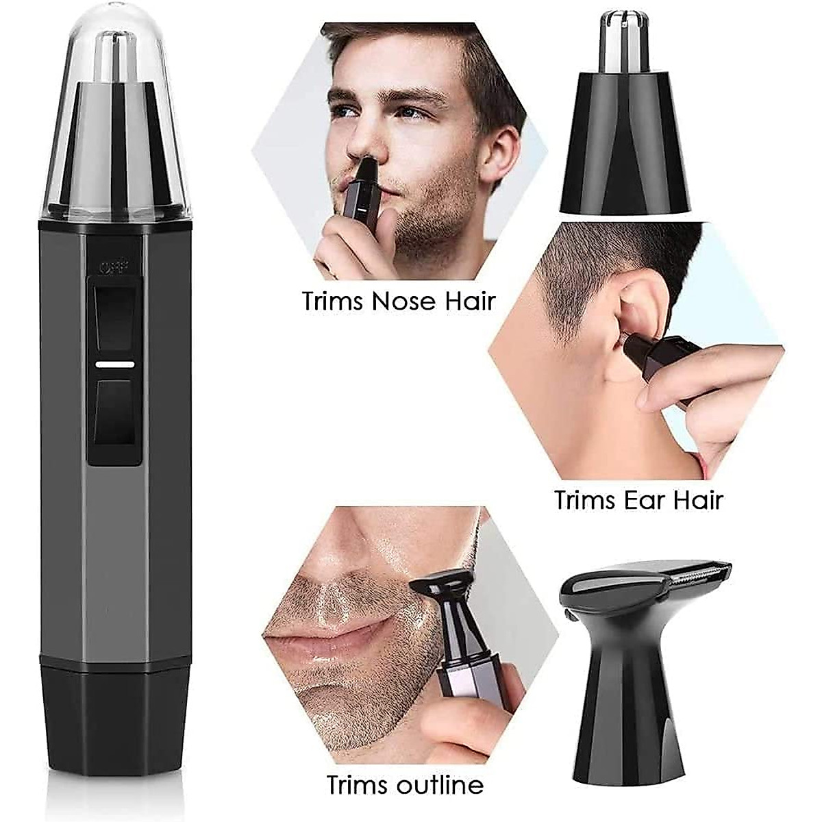 QINERSAW Nose and Ear Hair Trimmer, Portable Ear Nose Hair Trimmer, Professional Painless Eyebrow Trimmer for Men and Women, Battery-Operated, Black