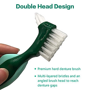 2 Pcs Premium Hard Denture Brush Toothbrush, Cleaning Brush, Multi-Layered Bristles &Portable Denture Double Sided Brush