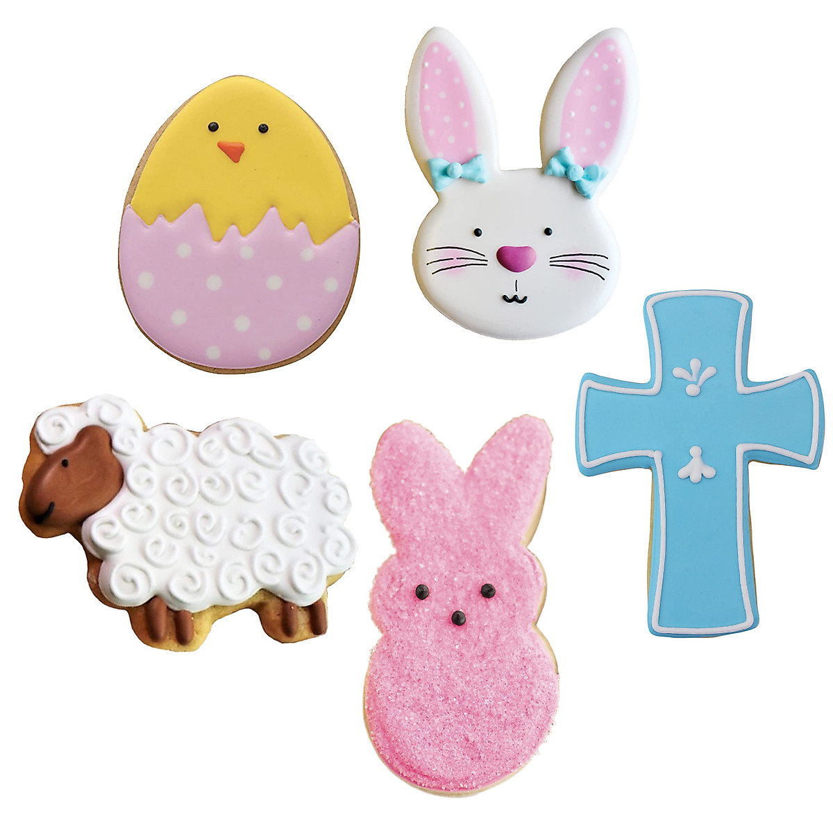 Easter Cookie Cutters 5-Pc. Set Made in USA by Ann Clark, Easter Egg, Easter Bunny, Bunny Face, Holy Cross, Lamb