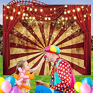 10x8ft Circus Backdrop Carnival Theme Party Red Curtain Background Baby Shower Birthday Party Potrait Banner Photo Booth Cake Table Decorations